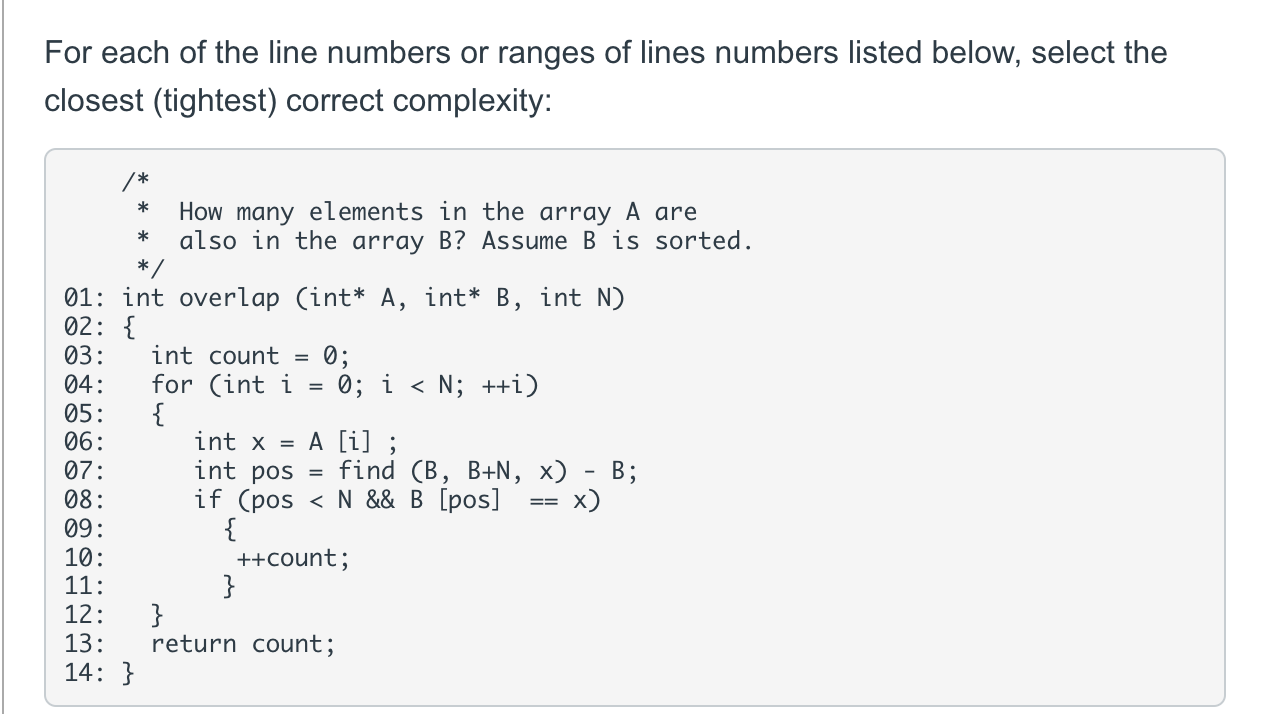 Solved For each of the line numbers or ranges of lines | Chegg.com