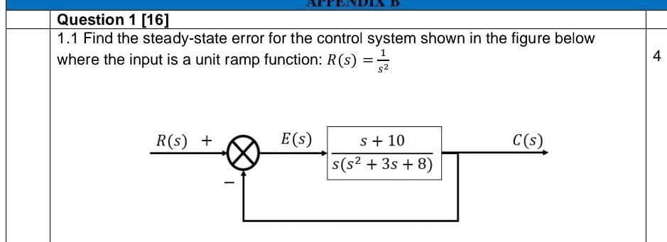 Solved Question 1 [16] 1.1 Find the steady-state error for | Chegg.com
