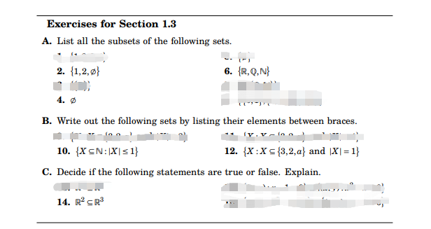 Solved Exercises For Section 13 A List All The Subsets Of