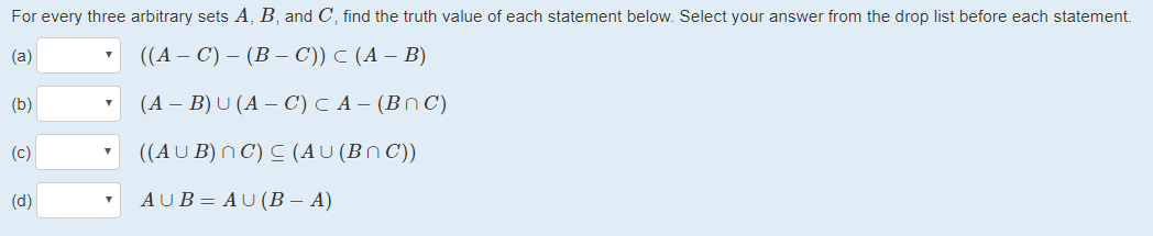 Solved For every three arbitrary sets A, B, and C, find the | Chegg.com