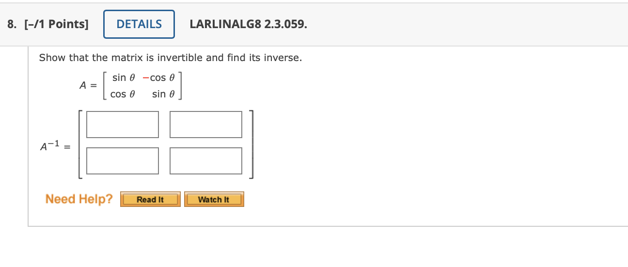 Solved Show that the matrix is invertible and find its | Chegg.com