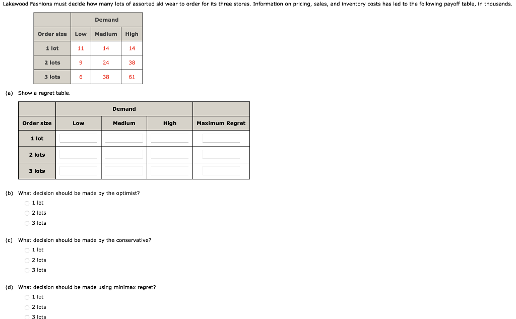 Solved (a) Show a regret table. (b) What decision should be | Chegg.com