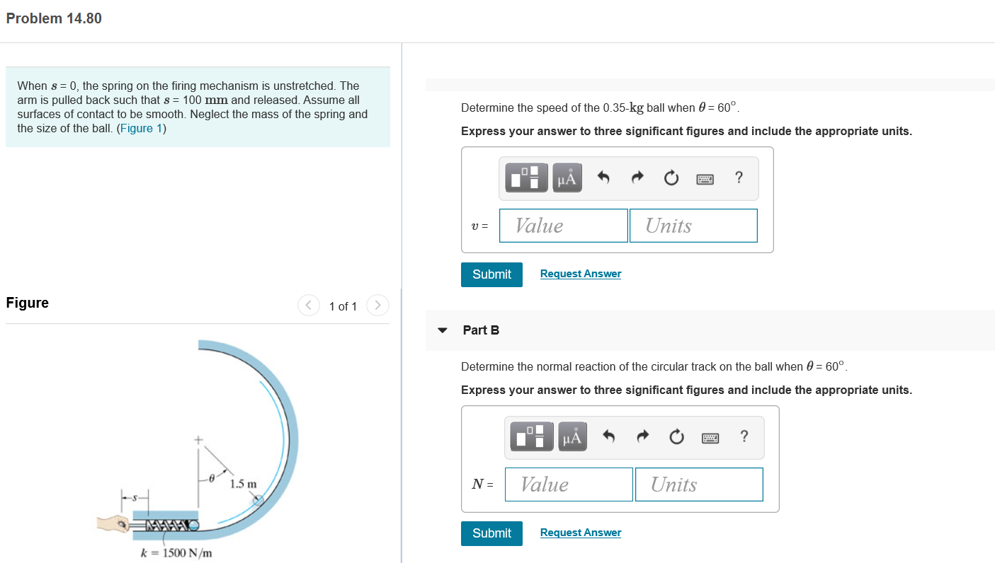 Solved Problem 14.80 When s = 0, the spring on the firing | Chegg.com