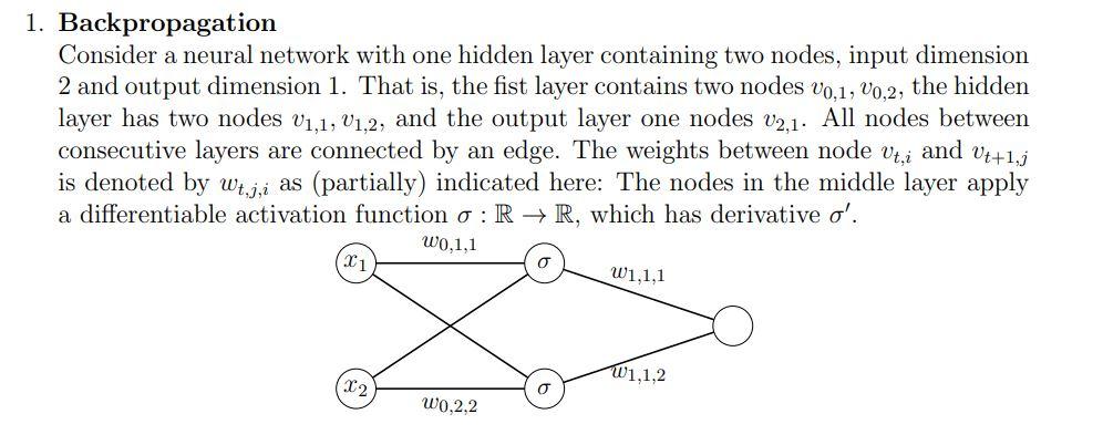 Solved 1. Backpropagation Consider a neural network with one | Chegg.com