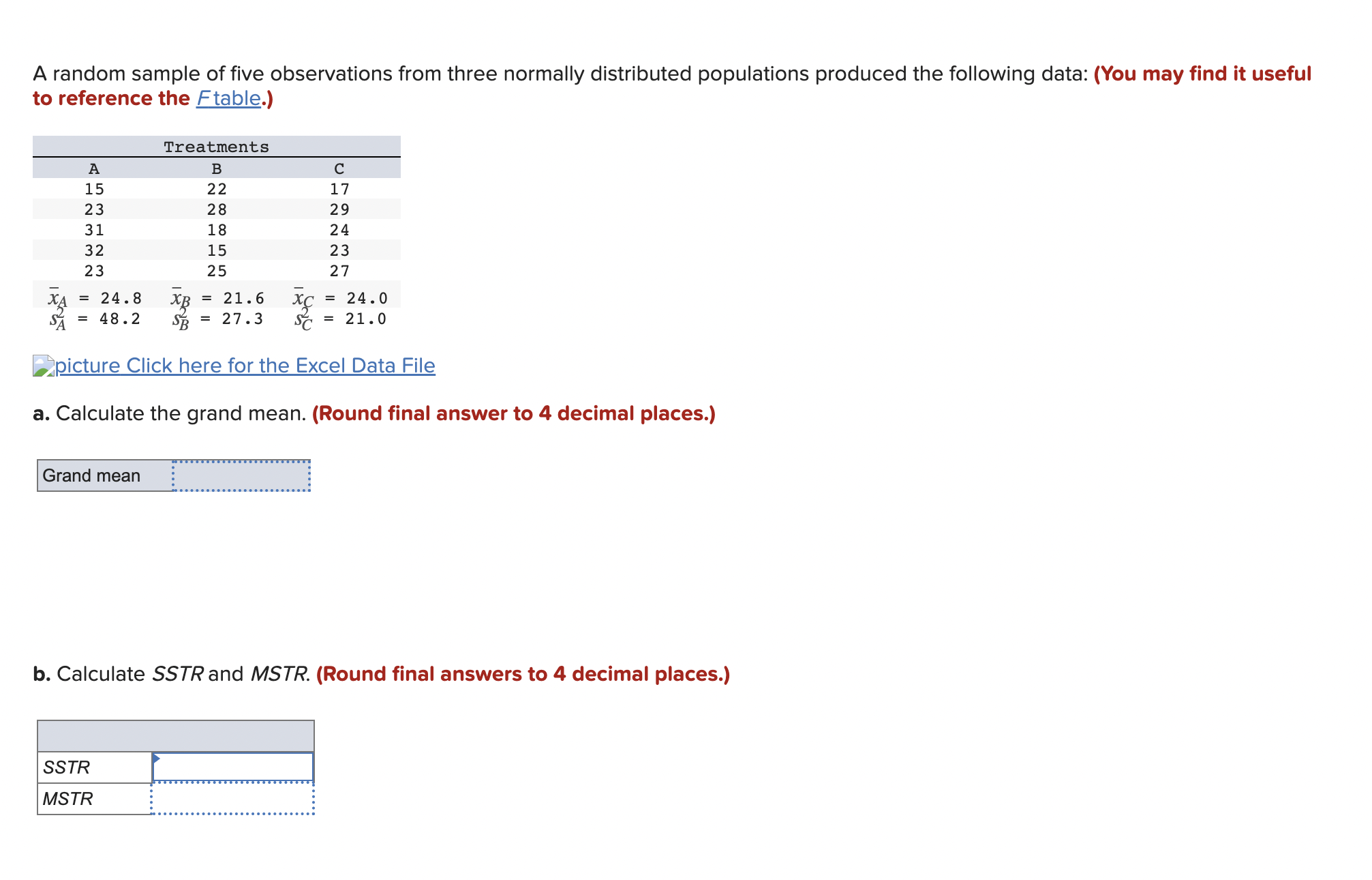 Solved A random sample of five observations from three | Chegg.com