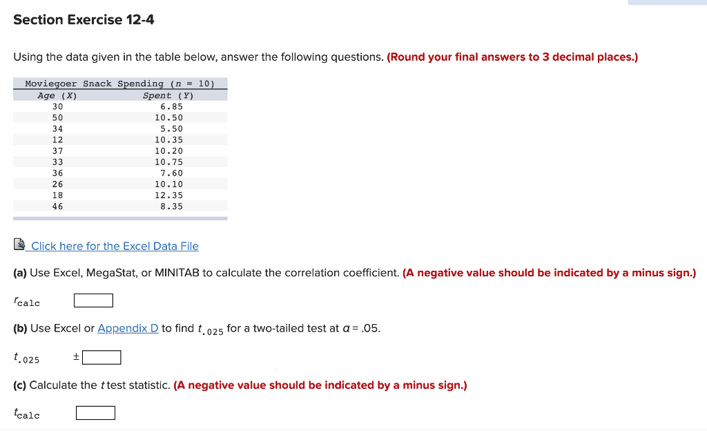 Solved Section Exercise 12 4 Using The Data Given In The