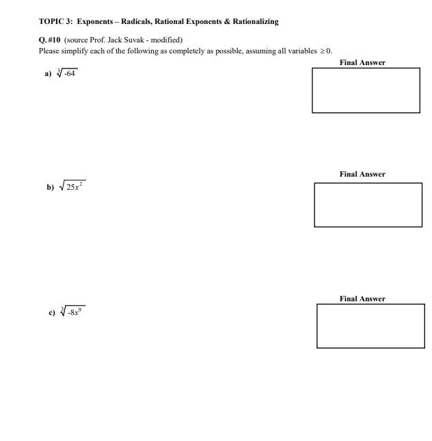 Solved TOPIC 3: Exponents - Radicals, Rational Exponents \& | Chegg.com
