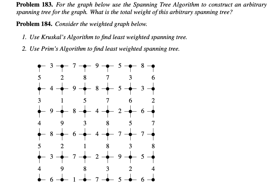 Solved Problem 183. For the graph below use the Spanning | Chegg.com