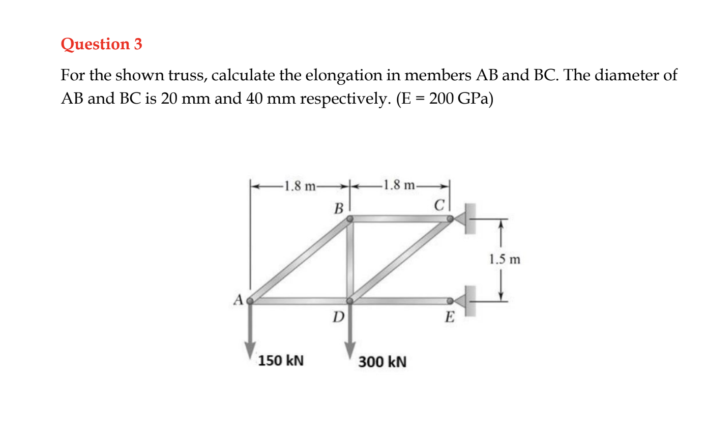 Solved For the shown truss, calculate the elongation in | Chegg.com