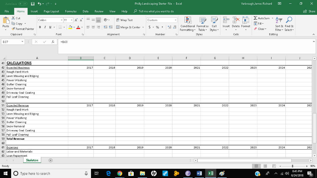 Philly Landscaping Starter File - Excel | Chegg.com