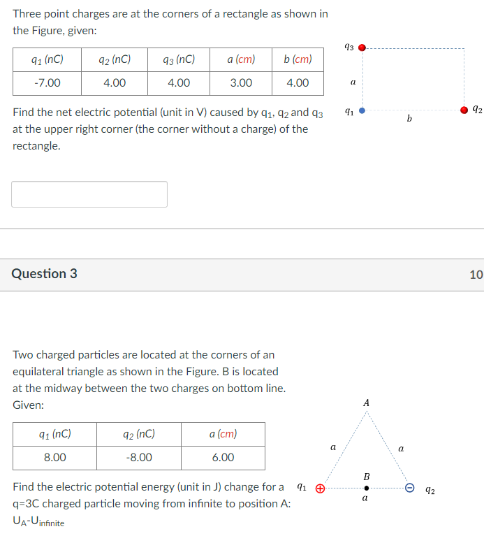 Solved Three point charges are at the corners of a rectangle | Chegg.com