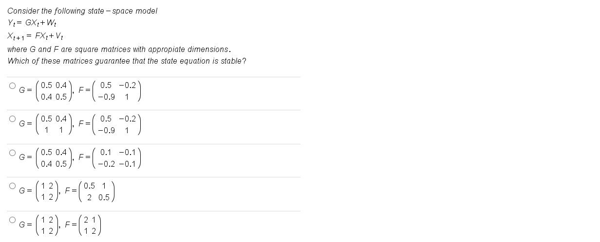 Solved Consider the following state - space model | Chegg.com