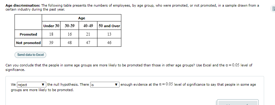 Solved Age discrimination: The following table presents the | Chegg.com