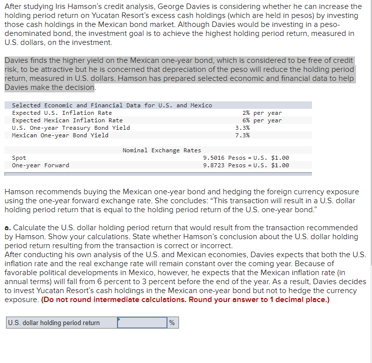 b. Calculate the expected exchange rate (pesos per | Chegg.com