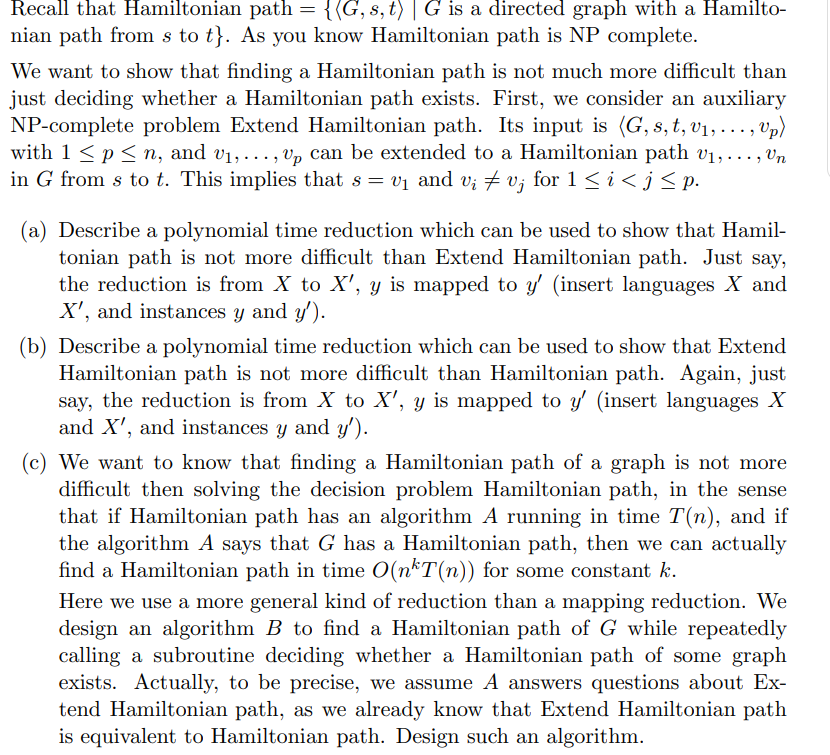 Solved = Recall that Hamiltonian path = {(G, s,t) | G is a | Chegg.com