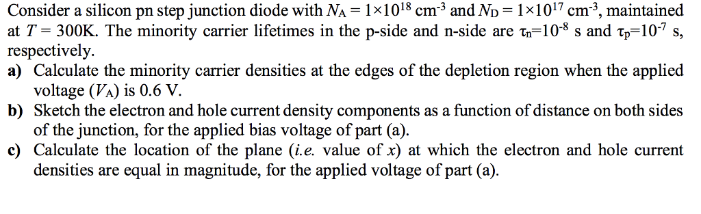 Solved Consider a silicon pn step junction diode with | Chegg.com
