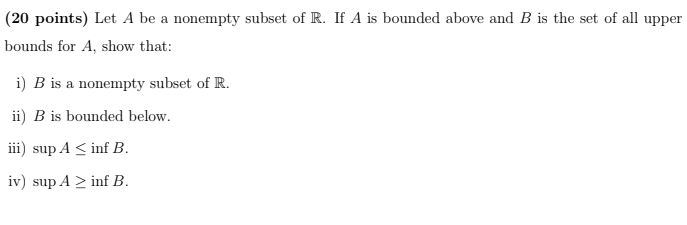 Solved (20 points) Let A be a nonempty subset of R. If A is | Chegg.com