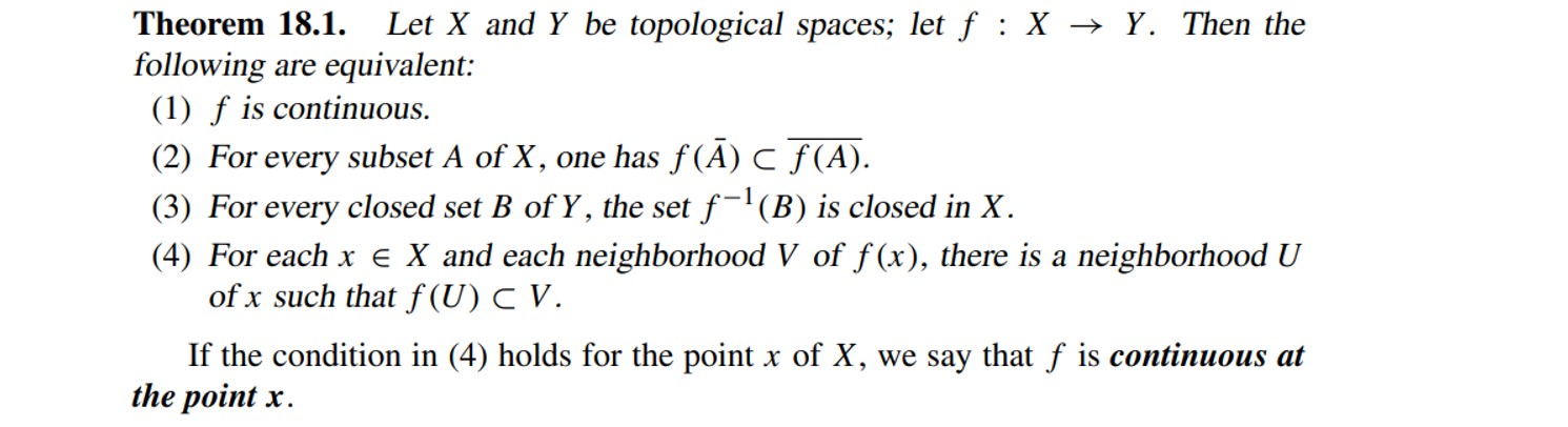 Solved Theorem 18.1. ﻿Let x ﻿and Y ﻿be topological spaces; | Chegg.com