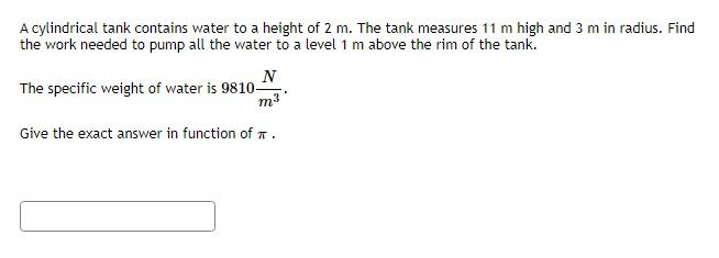 Solved A cylindrical tank contains water to a height of 2 m. | Chegg.com