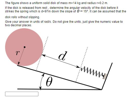 Solved The figure shows a uniform solid disk of mass m=14 kg | Chegg.com