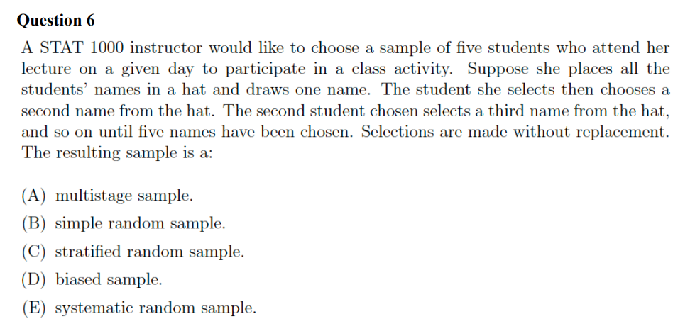 Solved A STAT 1000 instructor would like to choose a sample | Chegg.com