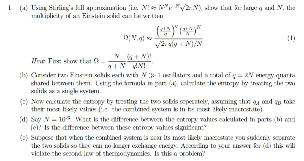 Solved NNe-N/2#N), show that for large q and N, the (a) | Chegg.com