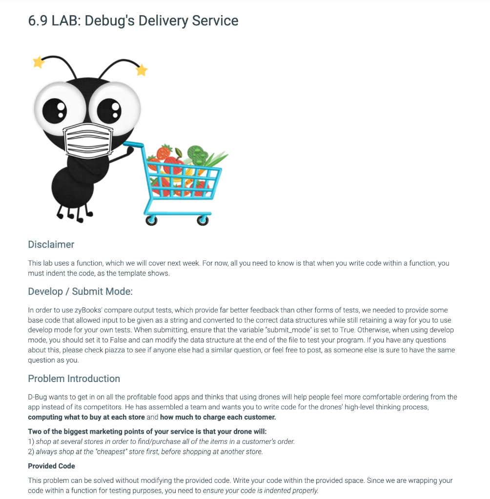 Solved 6.9 LAB: Debug's Delivery Service Debug Shopping | Chegg.com
