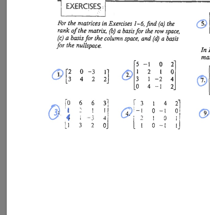 Solved EXERCISES For the matrices in Exercises 1-6, find (a) | Chegg.com