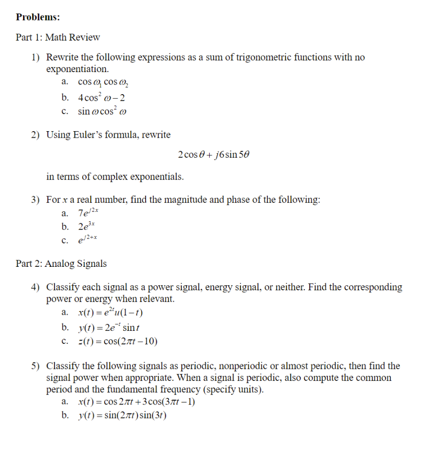 Solved Problems:Part 1: Math ReviewRewrite the following | Chegg.com
