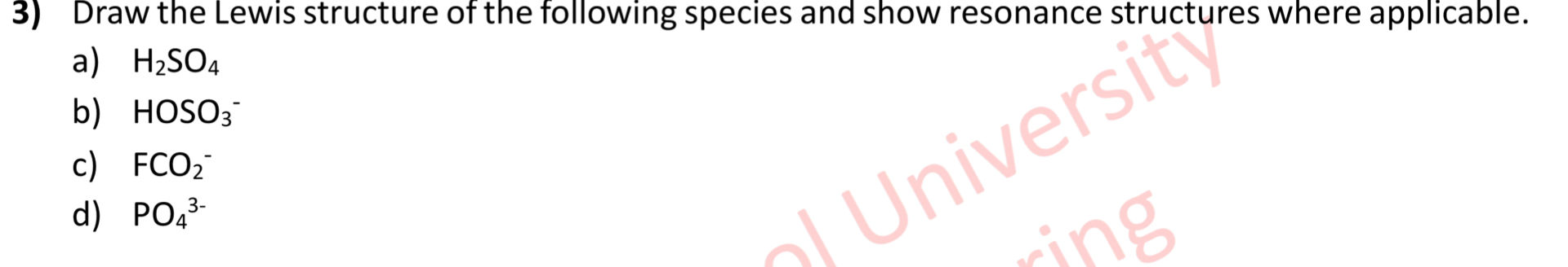 Solved 3) Draw the Lewis structure of the following species | Chegg.com