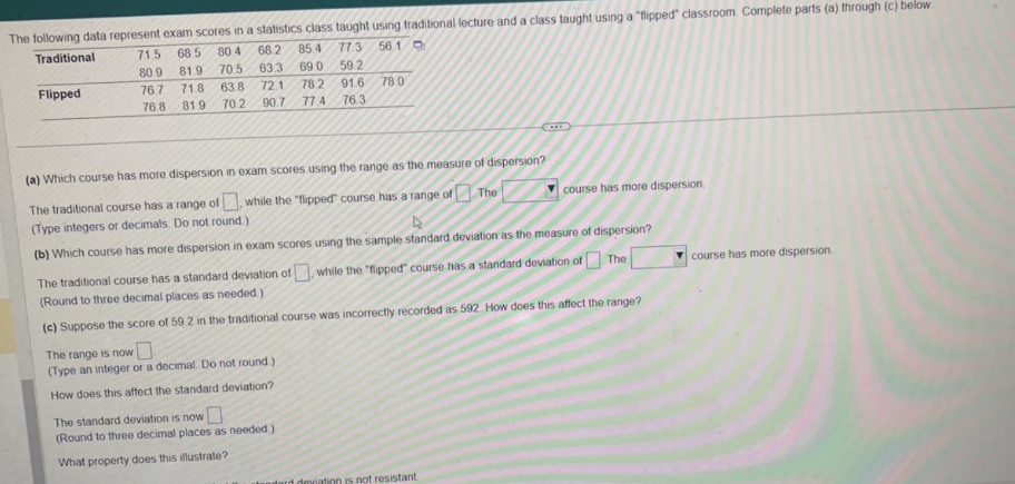 (a) Which course has more dispersion in exam scores | Chegg.com