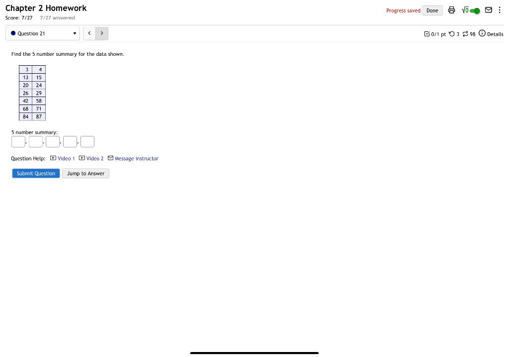 Solved Find the 5 number summary for the data shown. 5 | Chegg.com