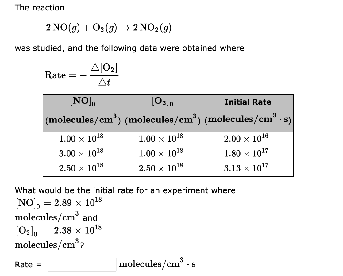 Solved The reaction 2NO(g)+O2(g)→2NO2(g) was studied, and | Chegg.com