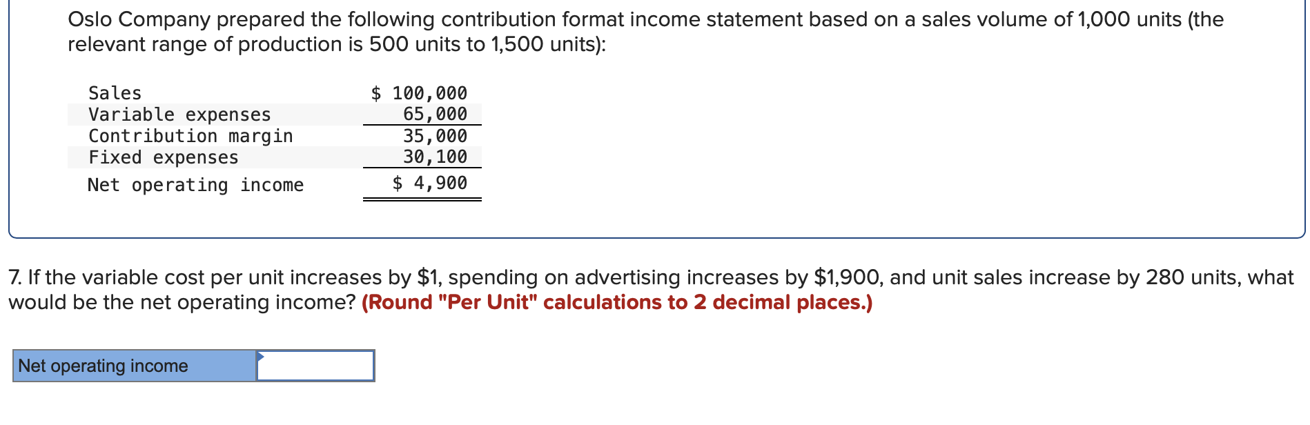 Solved Oslo Company prepared the following contribution | Chegg.com