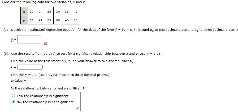 Solved Consider the following data for two variables, x and | Chegg.com
