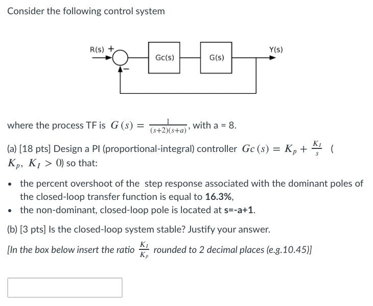 Solved Consider the following control system R(s) + Y(s) | Chegg.com