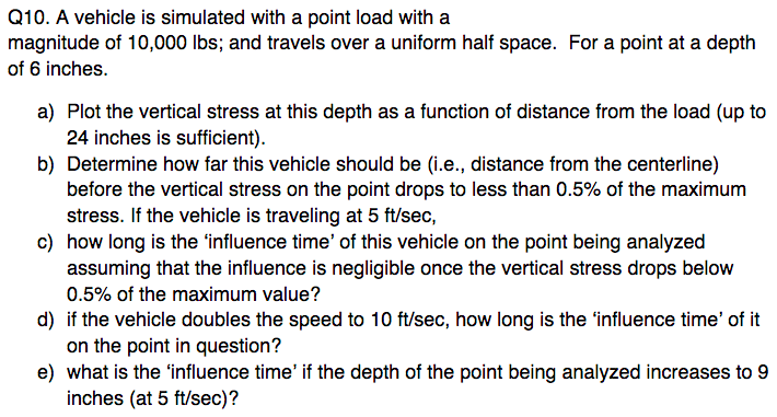 Q10. A vehicle is simulated with a point load with a | Chegg.com