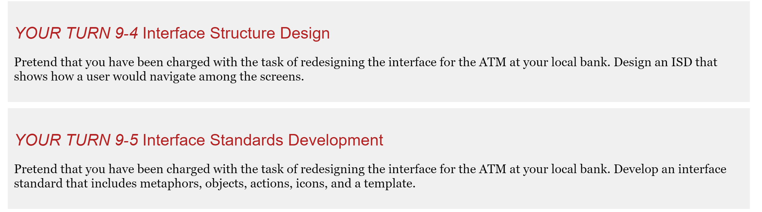Solved YOUR TURN 9-4 Interface Structure Design Pretend that | Chegg.com