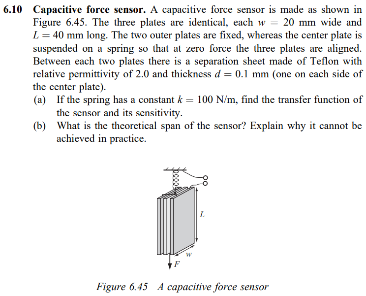 Solved 6.10 ﻿Capacitive force sensor. ﻿A capacitive force | Chegg.com