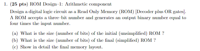 Solved 1. (25 pts) ROM Design-1: Arithmetic component Design | Chegg.com Solved 1. (25 pts) ROM Design-1: Arithmetic component Design | Chegg.com