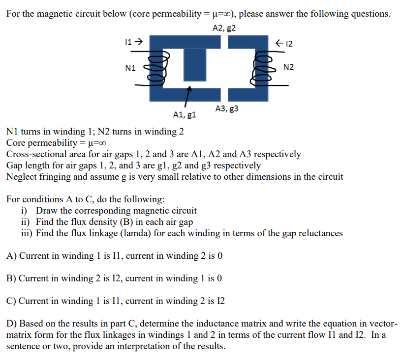 Solved For the magnetic circuit below (core permeability | Chegg.com