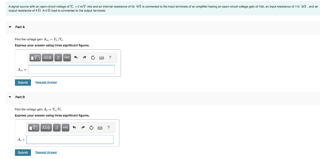 Solved signal source with an open-circuit voltage of Vs=2mV | Chegg.com