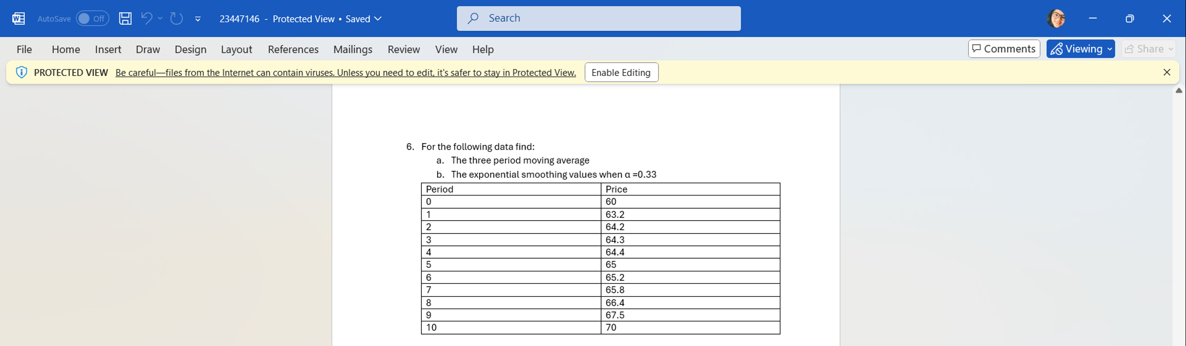 Solved For the following data find:a. ﻿The three period | Chegg.com