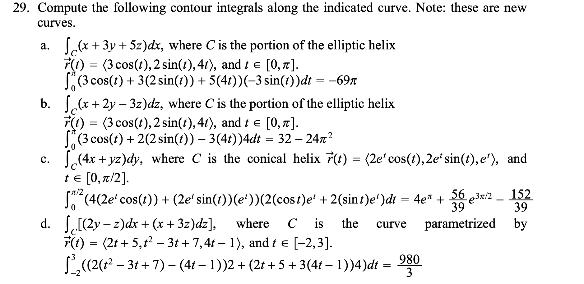 Solved a. + 29. Compute the following contour integrals | Chegg.com