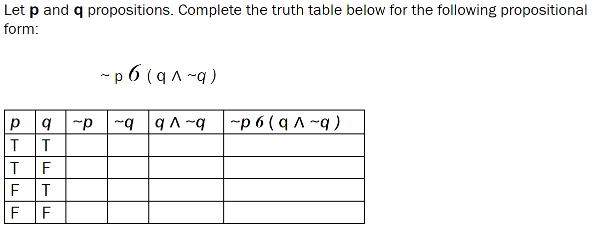 Solved Let p and a propositions. Complete the truth table | Chegg.com