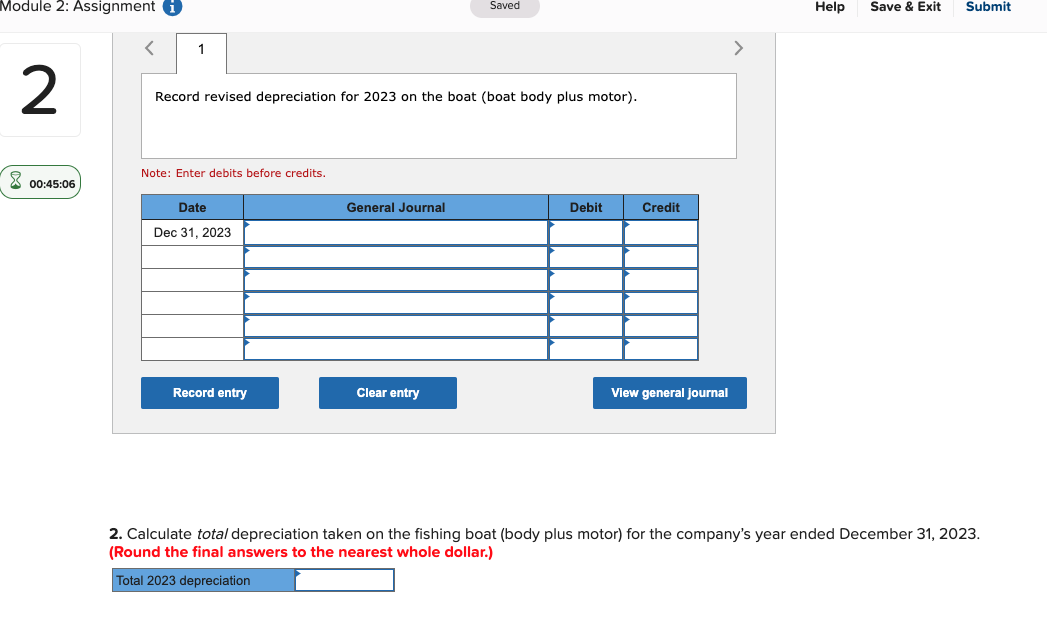 Solved Record revised depreciation for 2023 on the boat | Chegg.com
