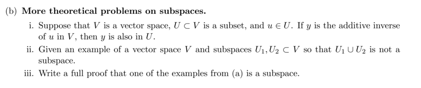 Solved (a) (Non)examples of subspaces. For each of the | Chegg.com