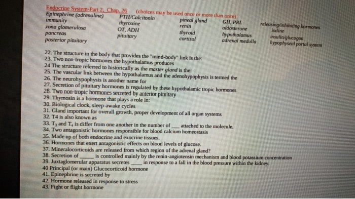 Solved Endocrine System-Part 2. Chap. 26 (choices may be | Chegg.com