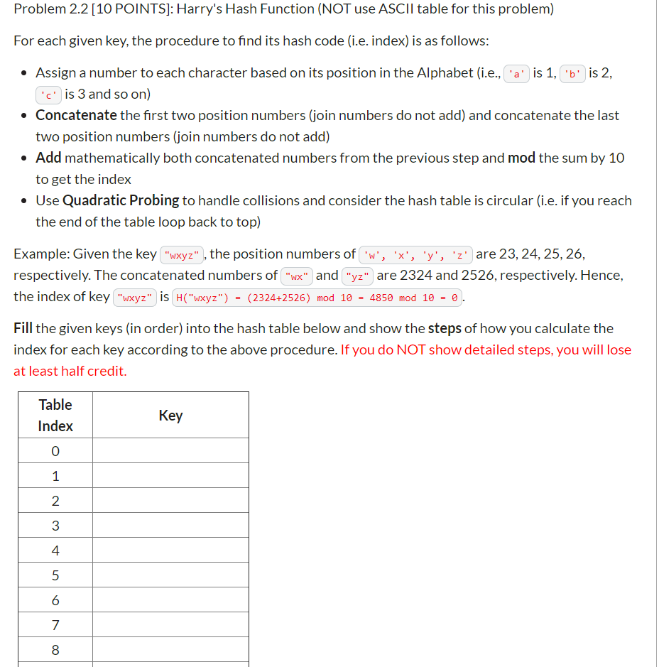 Solved Given an empty Hash Table with size/capacity 10, we | Chegg.com