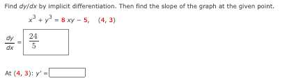 Solved Find dy/dx by implicit differentiation. xy=x8y+75 | Chegg.com